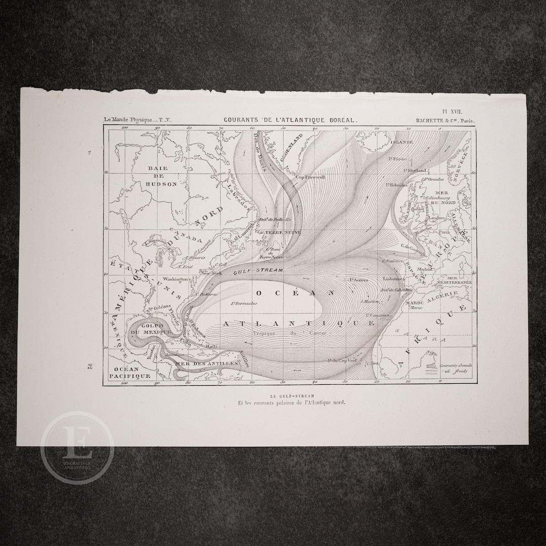 Map of Gulf Stream of North Atlantic Ocean - Original Lithography ...