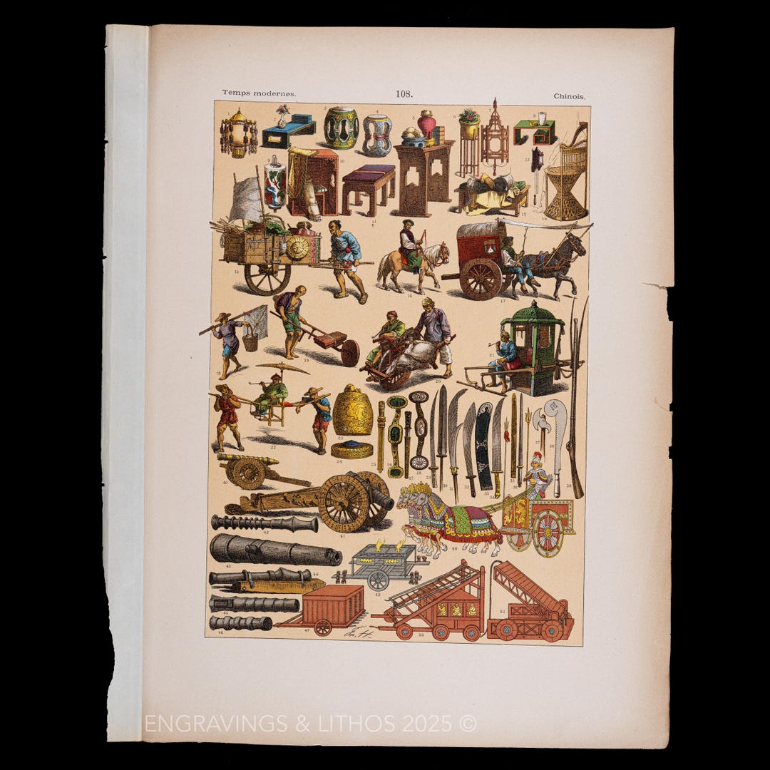 1890 CHINESE WEAPONS & TRANSPORT - "costume, Weapons, Utensils, and ...