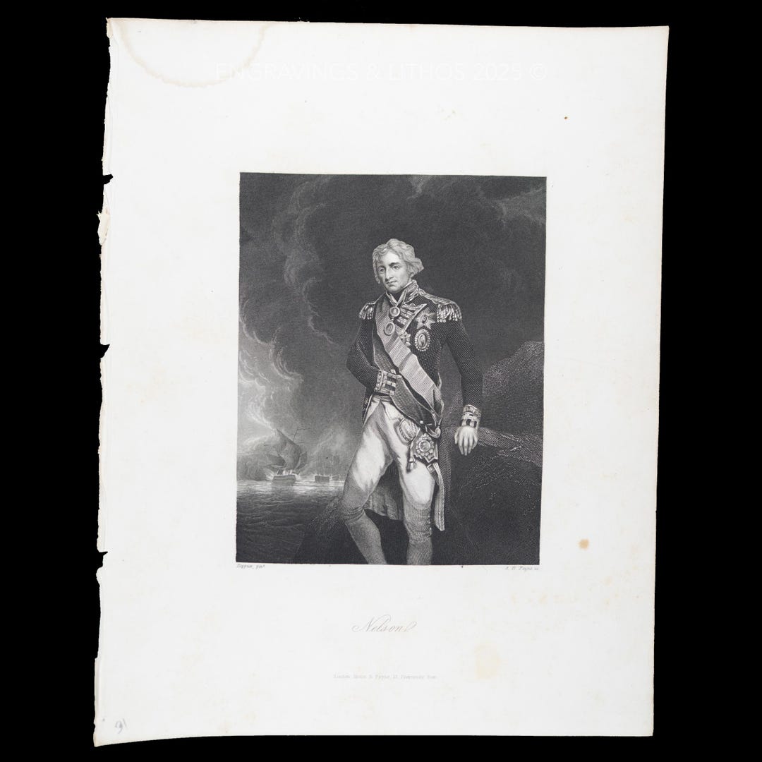 1847 LORD HORATIO NELSON - Black and White Steel Engraving “payne’s ...