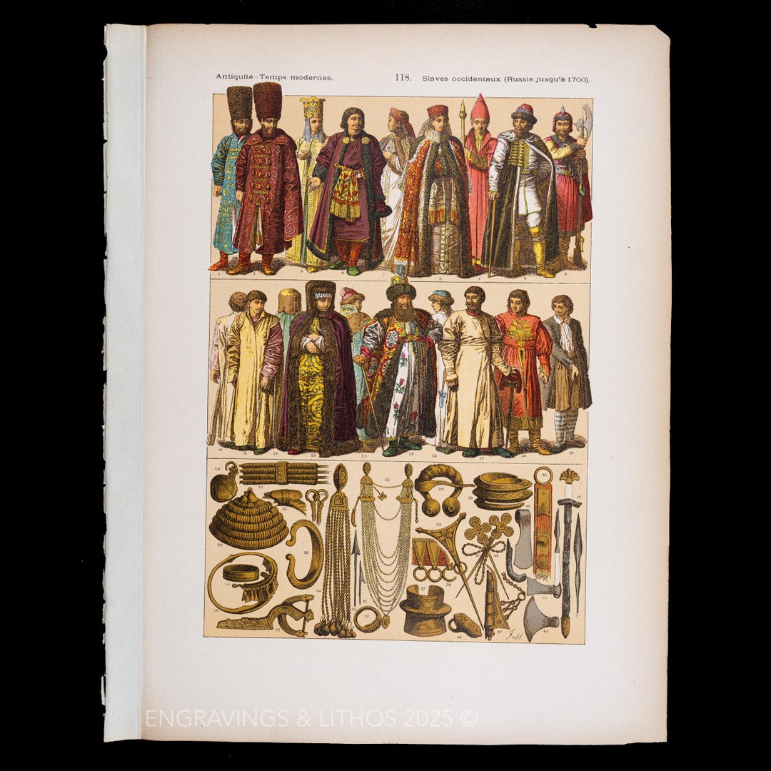 1890 RUSSIAN WESTERN SLAVS - "costume, Weapons, Utensils, and Household ...