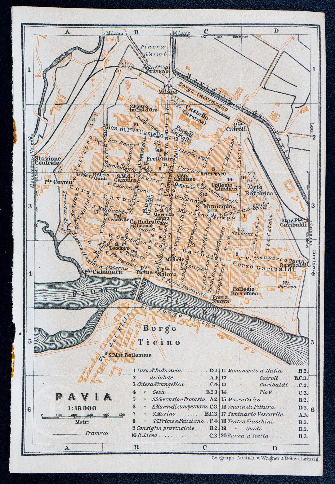 1893 Map of PAVIA, City in LOMBARDY , Northern ITALY - Authentic ...