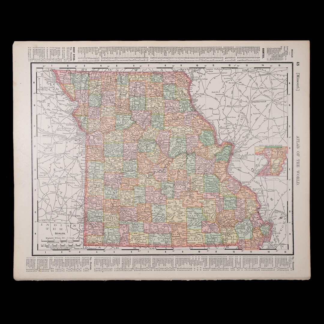1897 MISSOURI, USA - Original Map From Rand Mcnally and Company Atlas ...