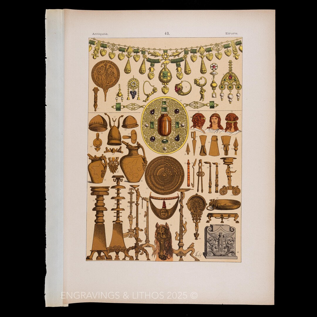 1890 ANCIENT ETRUSCAN ORNAMENTS – "costume, Weapons, Utensils, and ...