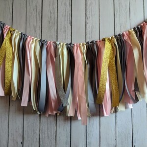 Pink and Gray Garland, Ribbon Garland, Elephant Baby Shower Decorations ...