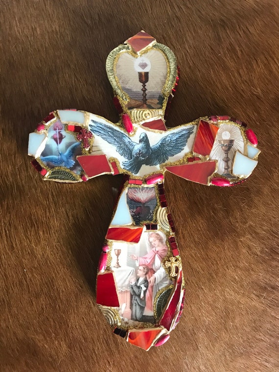 Catholic Mosaic Art Cross Holy Communion Holy Spirit Small Red | Etsy