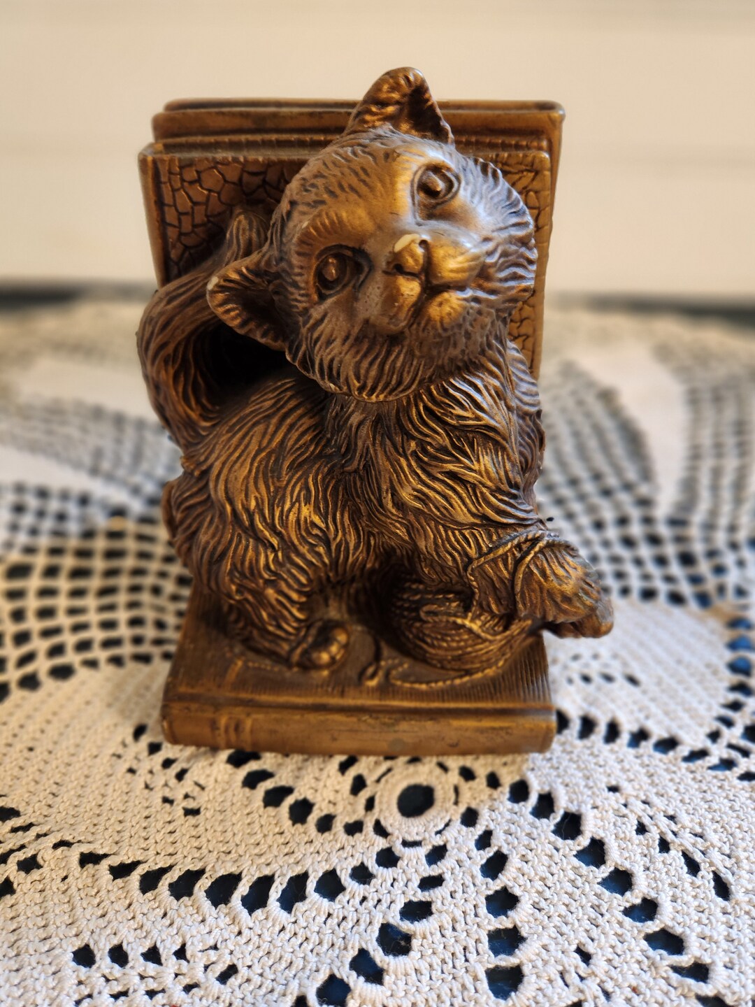 Vintage Plaster Cat Bookend - Etsy