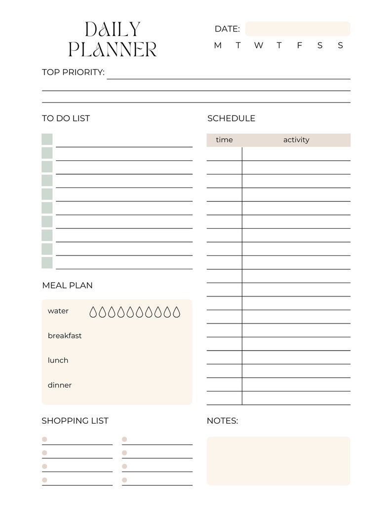 Daily Planner, Instant Download, Printable, Productivity, Minimalist - Etsy