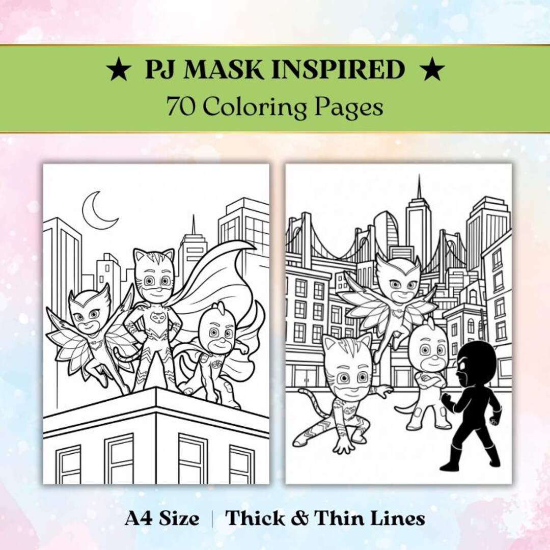 70 PJ Mask Inspired Coloring Pages, Kids Printable Activity Pack ...