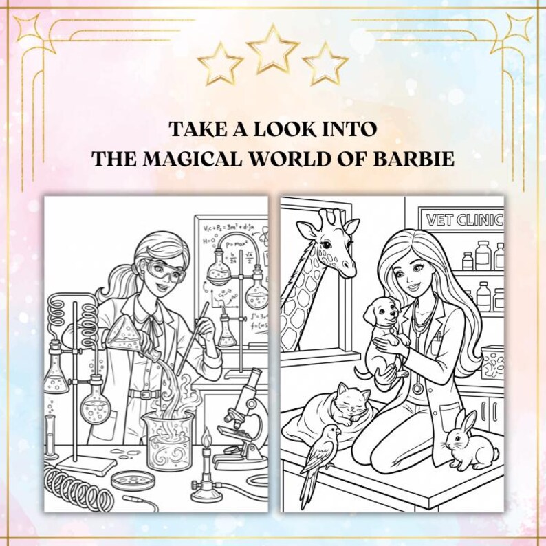 40 Barbie Coloring Pages, Kids Printable Activity Sheets, A4 Size and ...