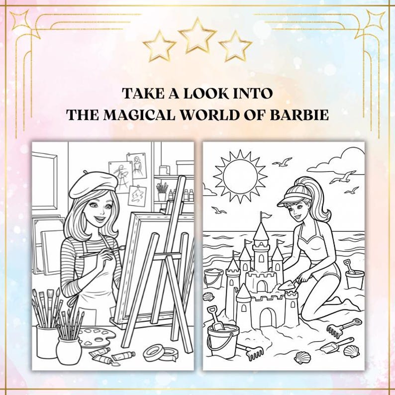 40 Barbie Coloring Pages, Kids Printable Activity Sheets, A4 Size and ...