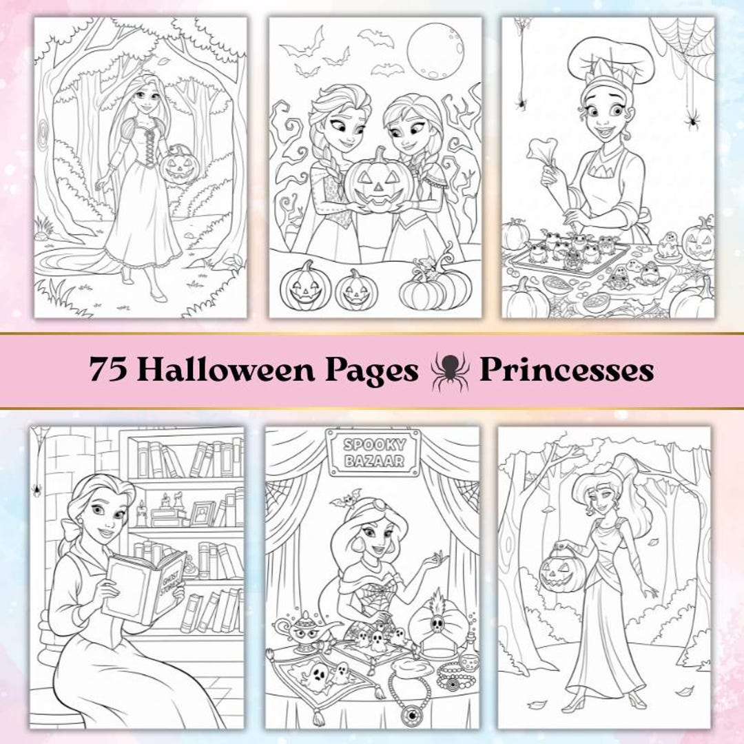 75 A4 Size Halloween Princess Inspired Coloring Pages, Fall Fun ...