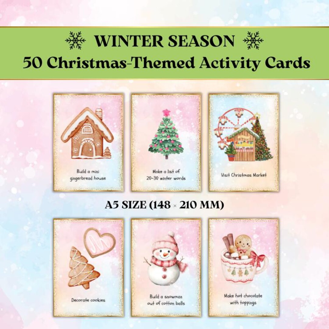 50 Christmas Activity Cards for Kids, Fun Holiday Tasks, A5 Format, A4 ...