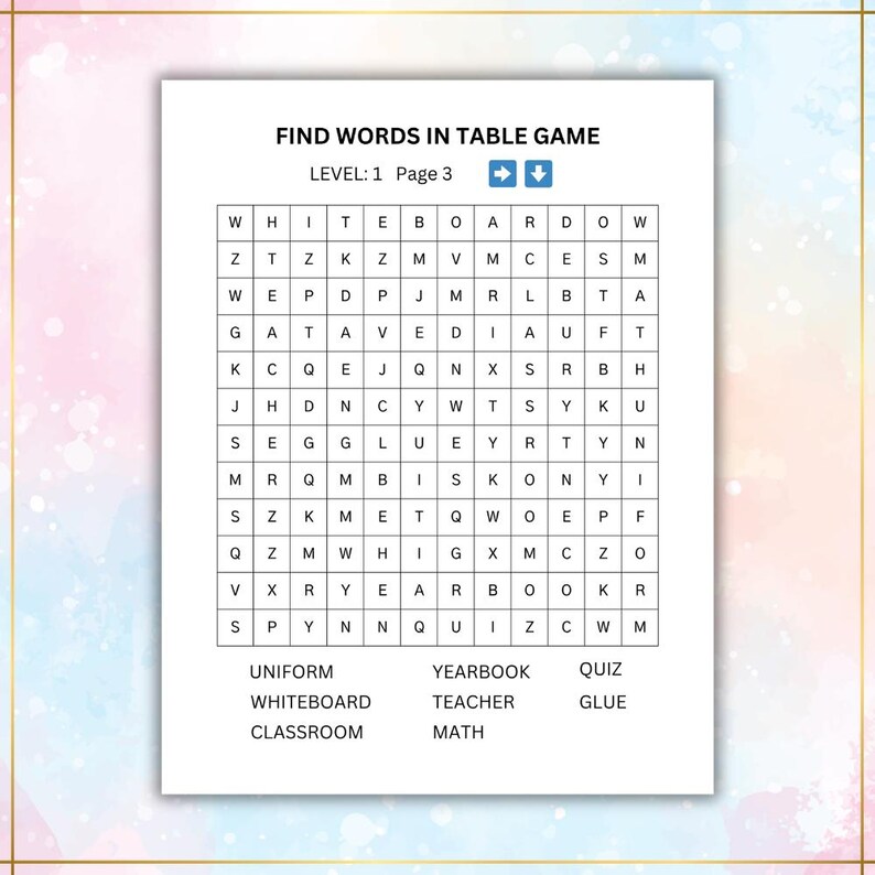 12 Back to School Word Search Puzzle Printable Worksheets Easy Medium ...