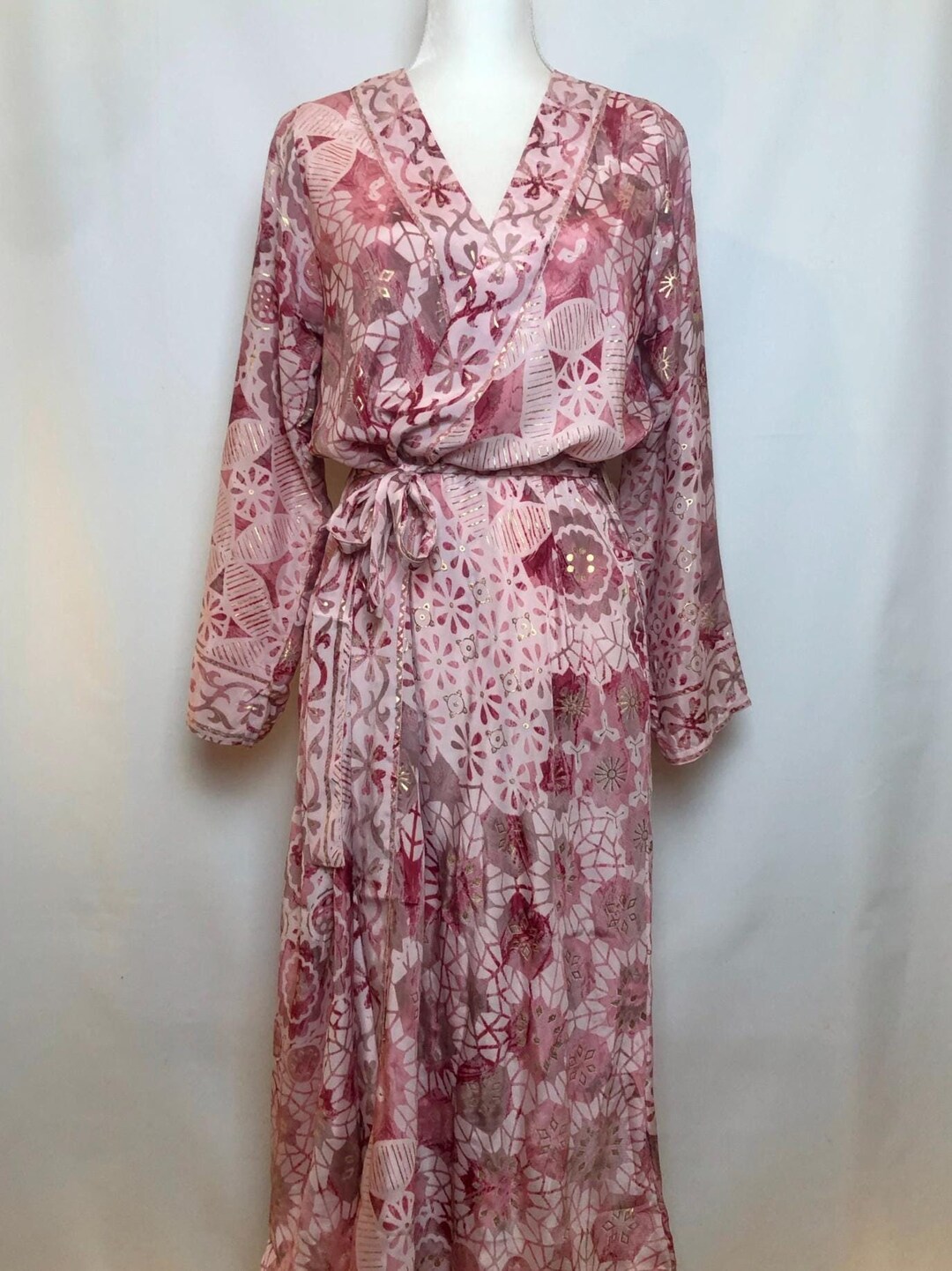 Pink Silk Kimono – Boho Maxi Robe, Colourful Unisex Luxury Bathrobe - Etsy