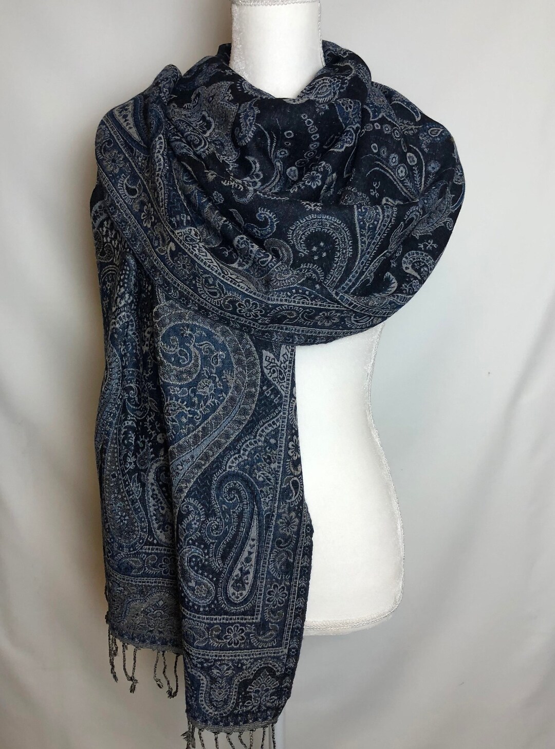 Shawl Handmade of Pure Organic Wool With a Beautiful Pattern in Blue ...