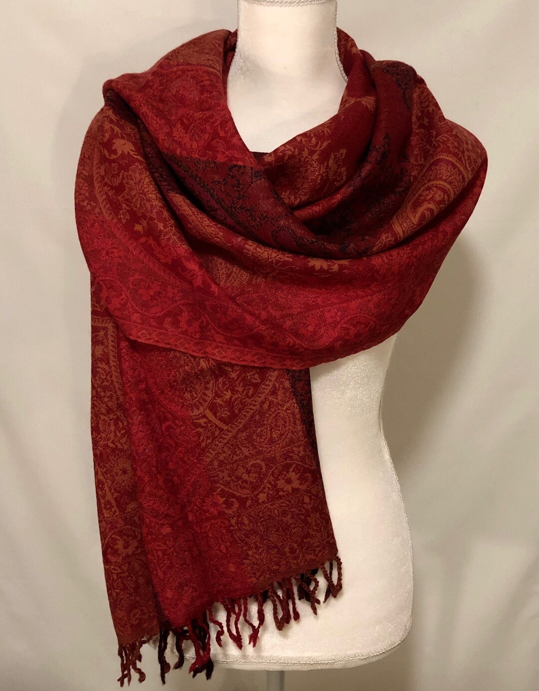 Shawl Handmade of Pure Wool in Bright Shades of Red and Orange ...