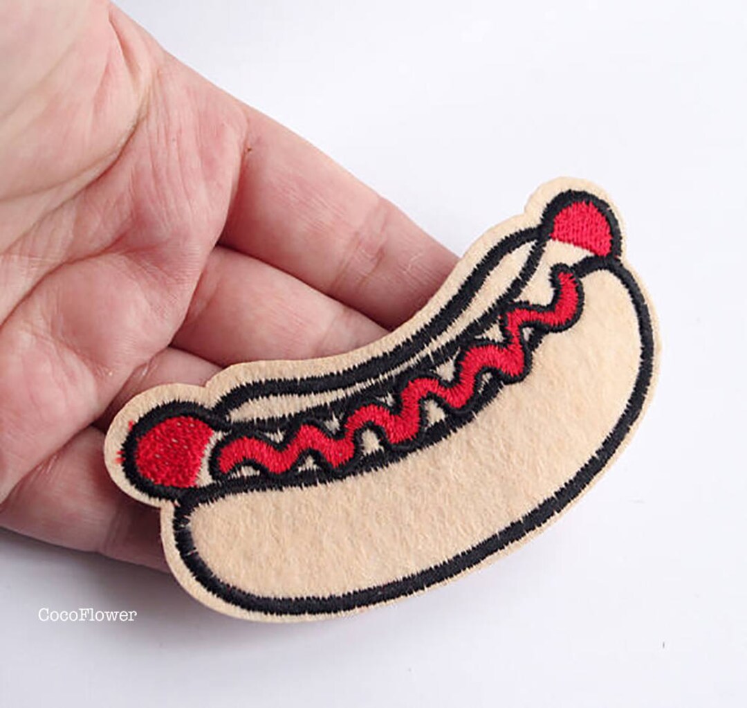 Hot Dog Patch, Polse Fast Food Iron on Patch, Sausage Ketchup Sandwich ...
