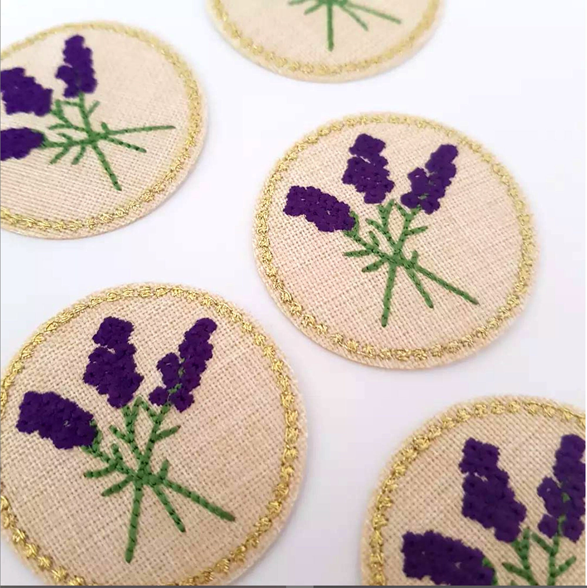 Lavender Patch Bouquet Round Linen Patches Purple Flower - Etsy