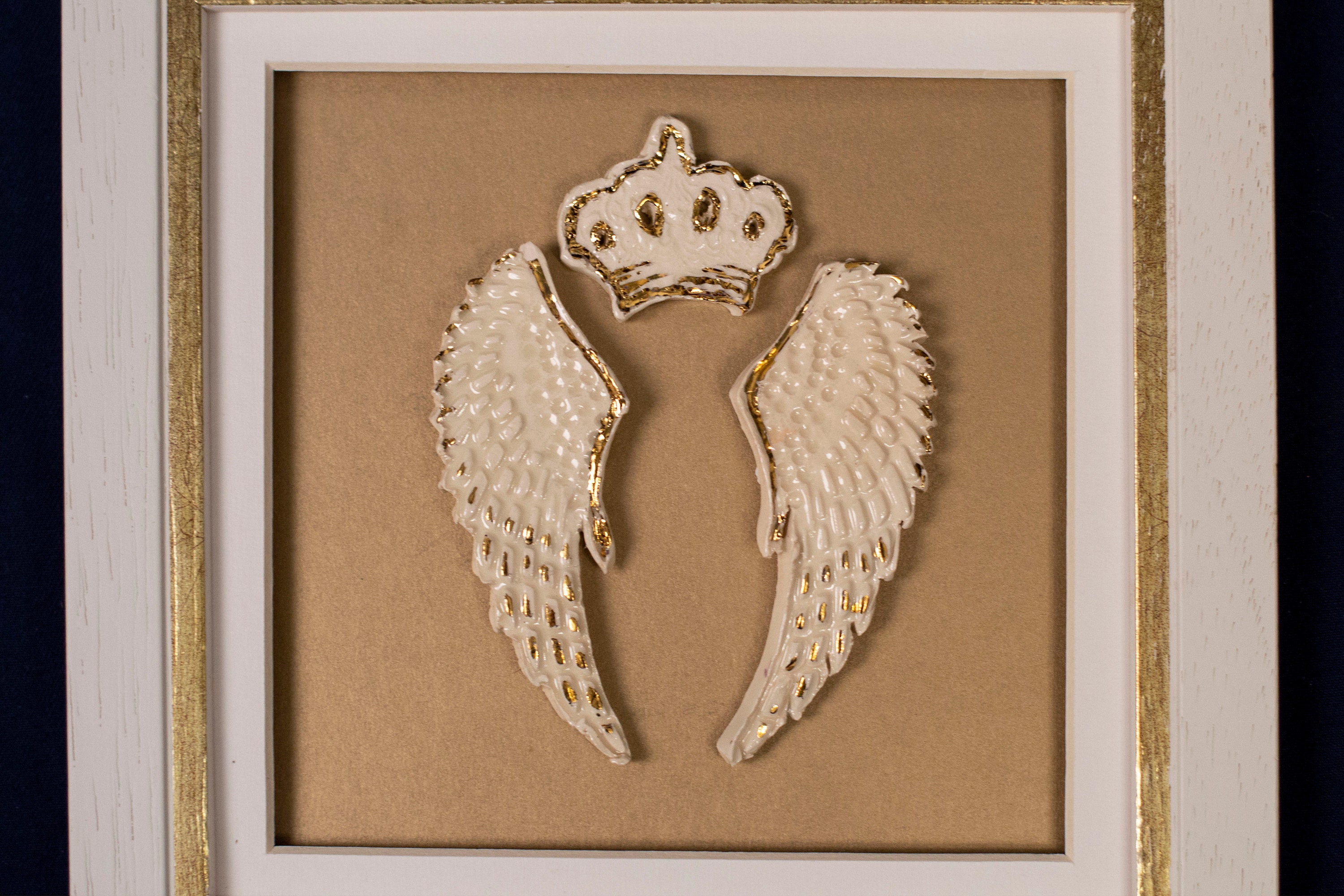 Gold Wooden Frame White Angel Wings Ceramic - Etsy