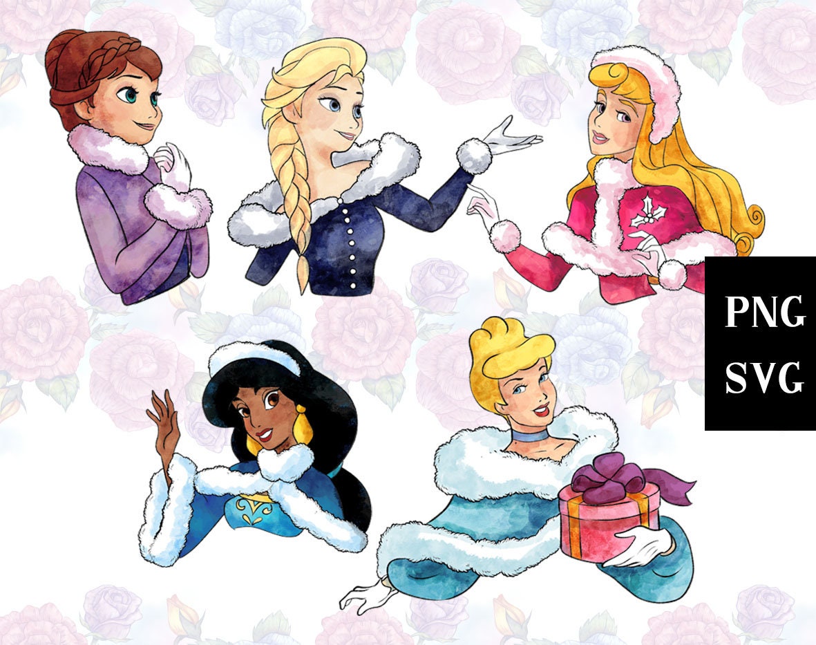 Princess Christmas SVG, PNG, 10 Cliparts Princesses - Etsy