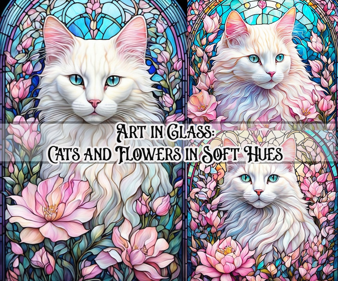 Art in Glass: Cats and Flowers in Soft Hues - Etsy