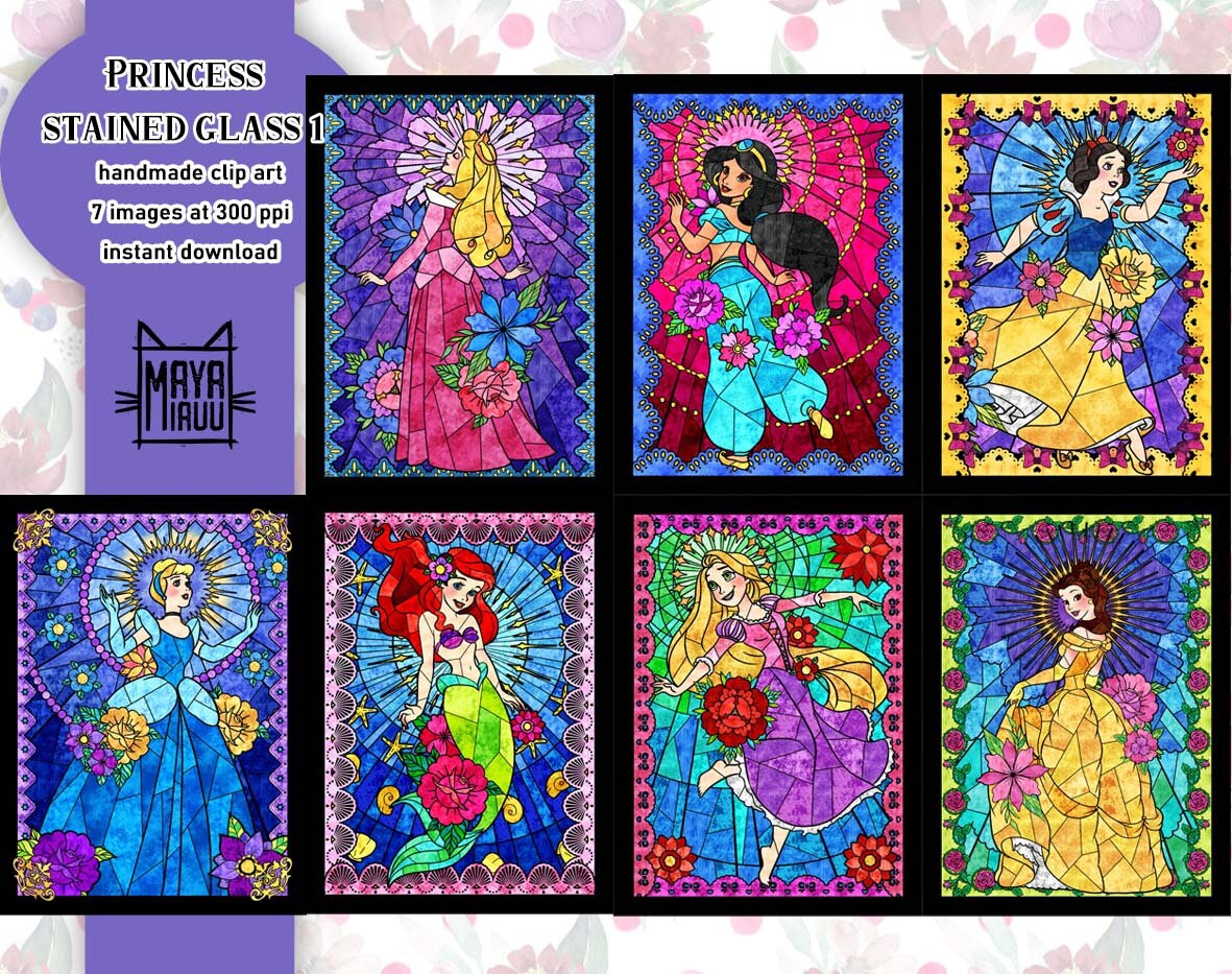 Princess Stained Glass Clip Art Instant Download Great for - Etsy