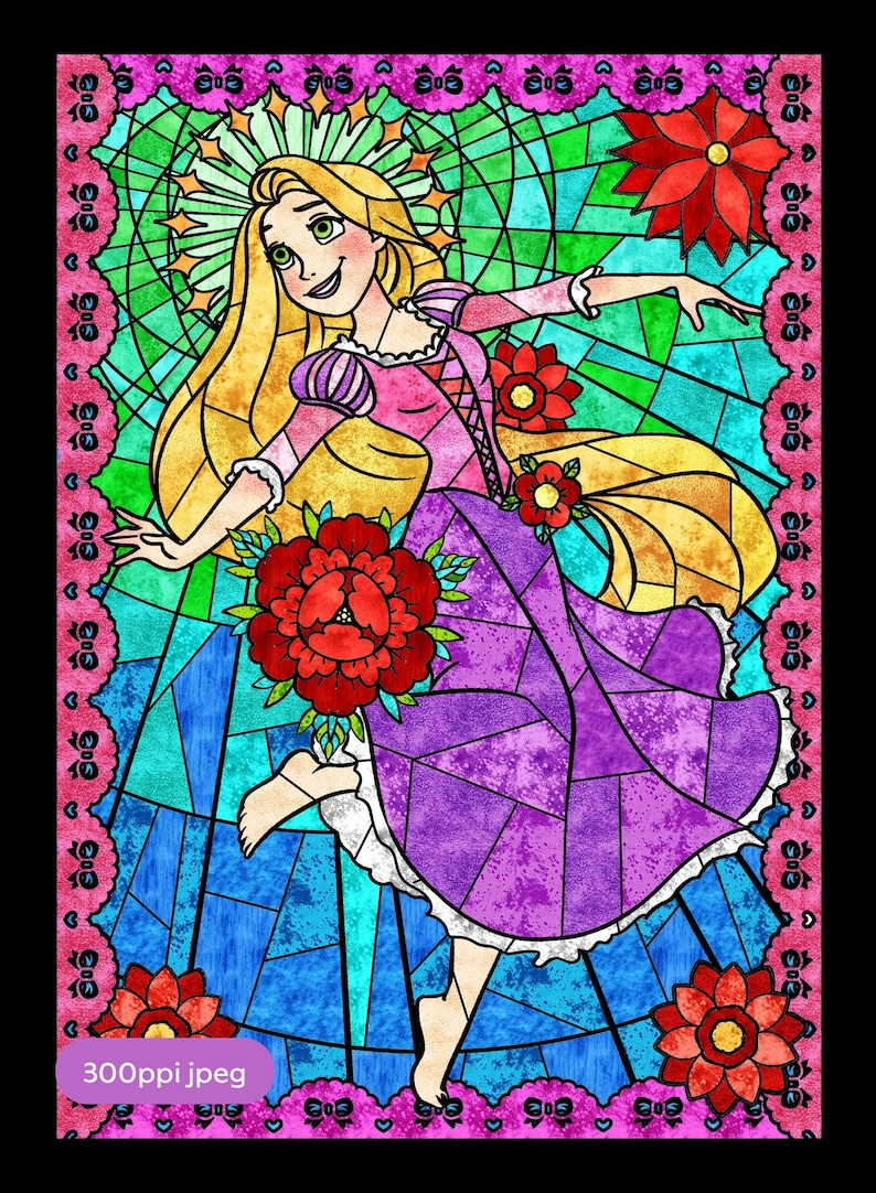 Princess Stained Glass Clip Art, Instant Download, Great for Wall Art ...