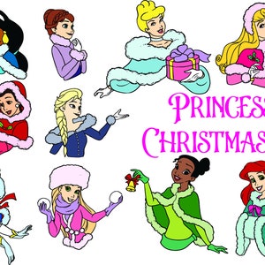 Princess Christmas SVG, PNG, 10 Cliparts Princesses - Etsy