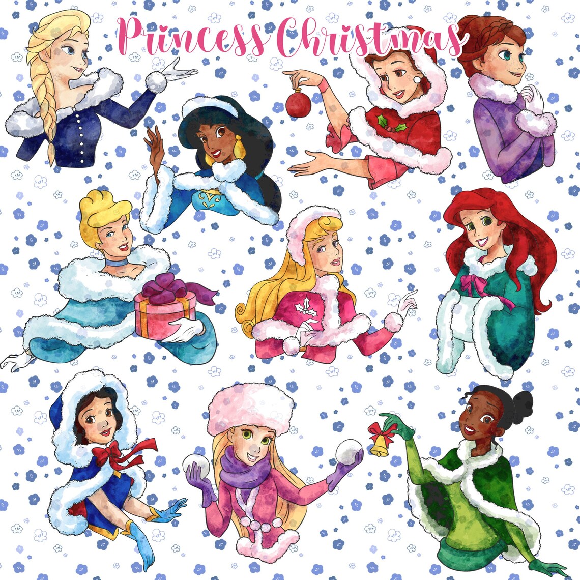 Princess Christmas SVG, PNG, 10 Cliparts Princesses - Etsy