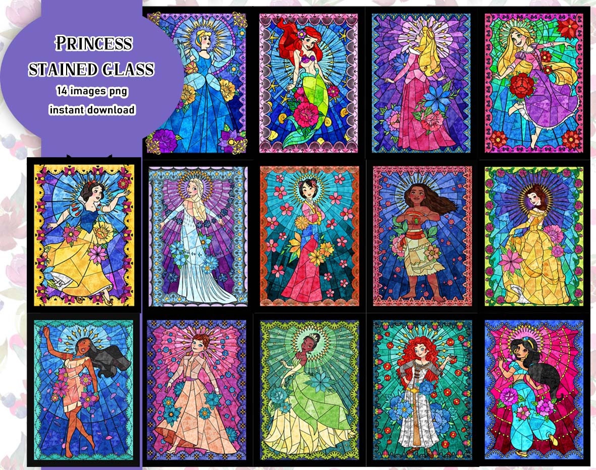 Princess Stained Glass Clip Art, Instant Download, Great for Wall Art ...