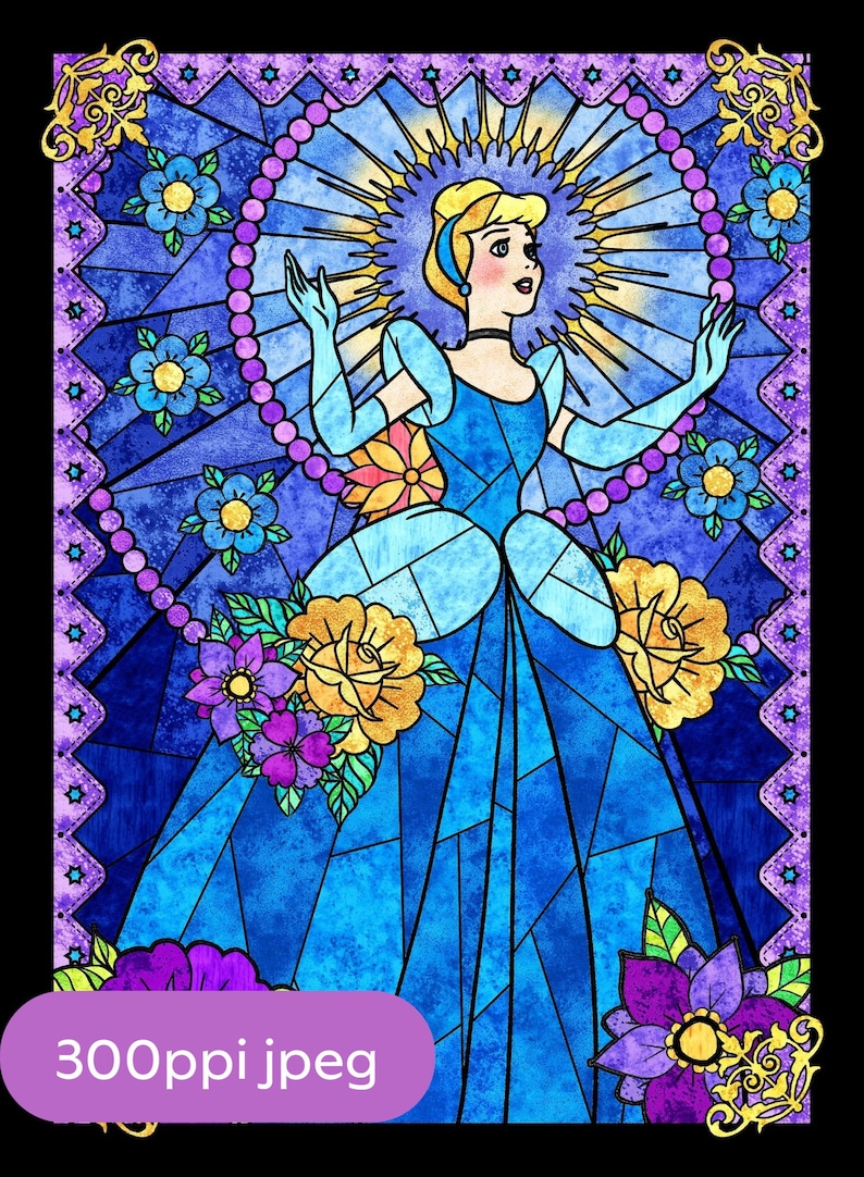 Princess Stained Glass Clip Art, Instant Download, Great for Wall Art ...