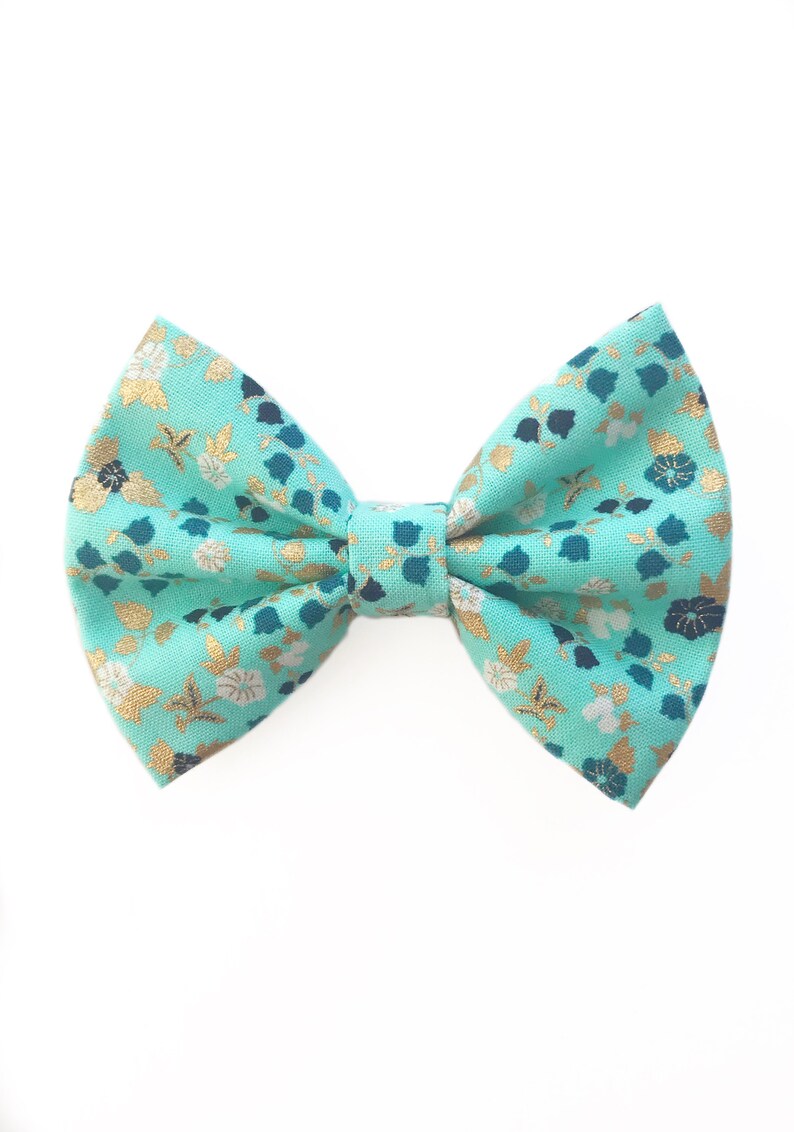 Teal and Gold Floral Mini Classic Bow / Valentine’s Day / Spring ...
