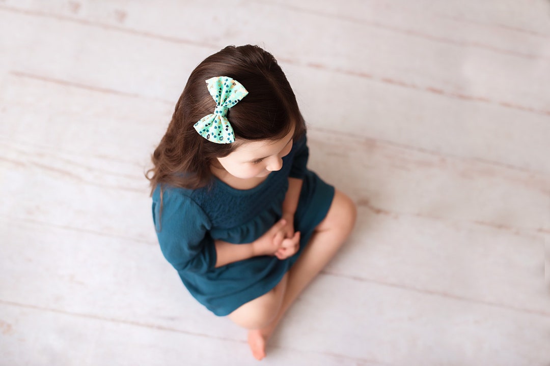 Teal and Gold Floral Mini Classic Bow / Valentine’s Day / Spring ...