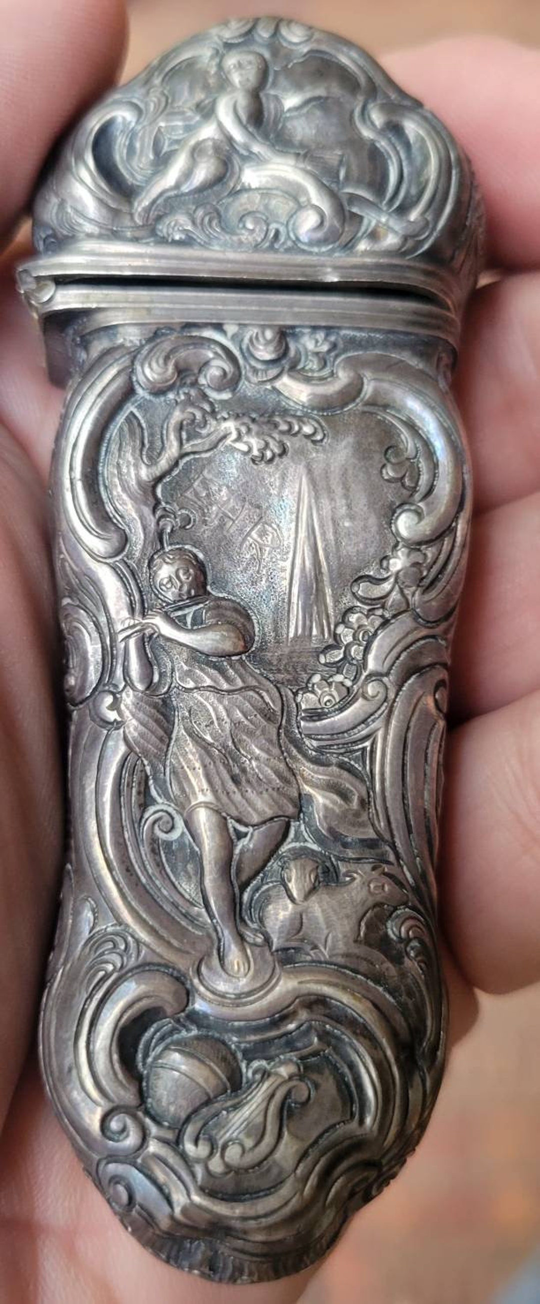 Antique Repousse Sterling Silver Necessaire Case Sewing 1700s RARE Lady ...