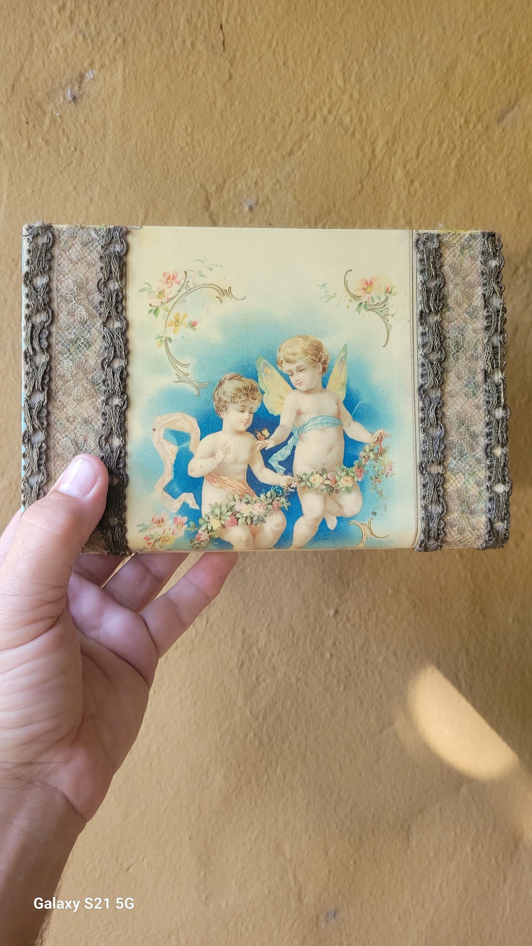 Antique Victorian Celluloid Paper Box Butterfly Winged Cherubs Design ...