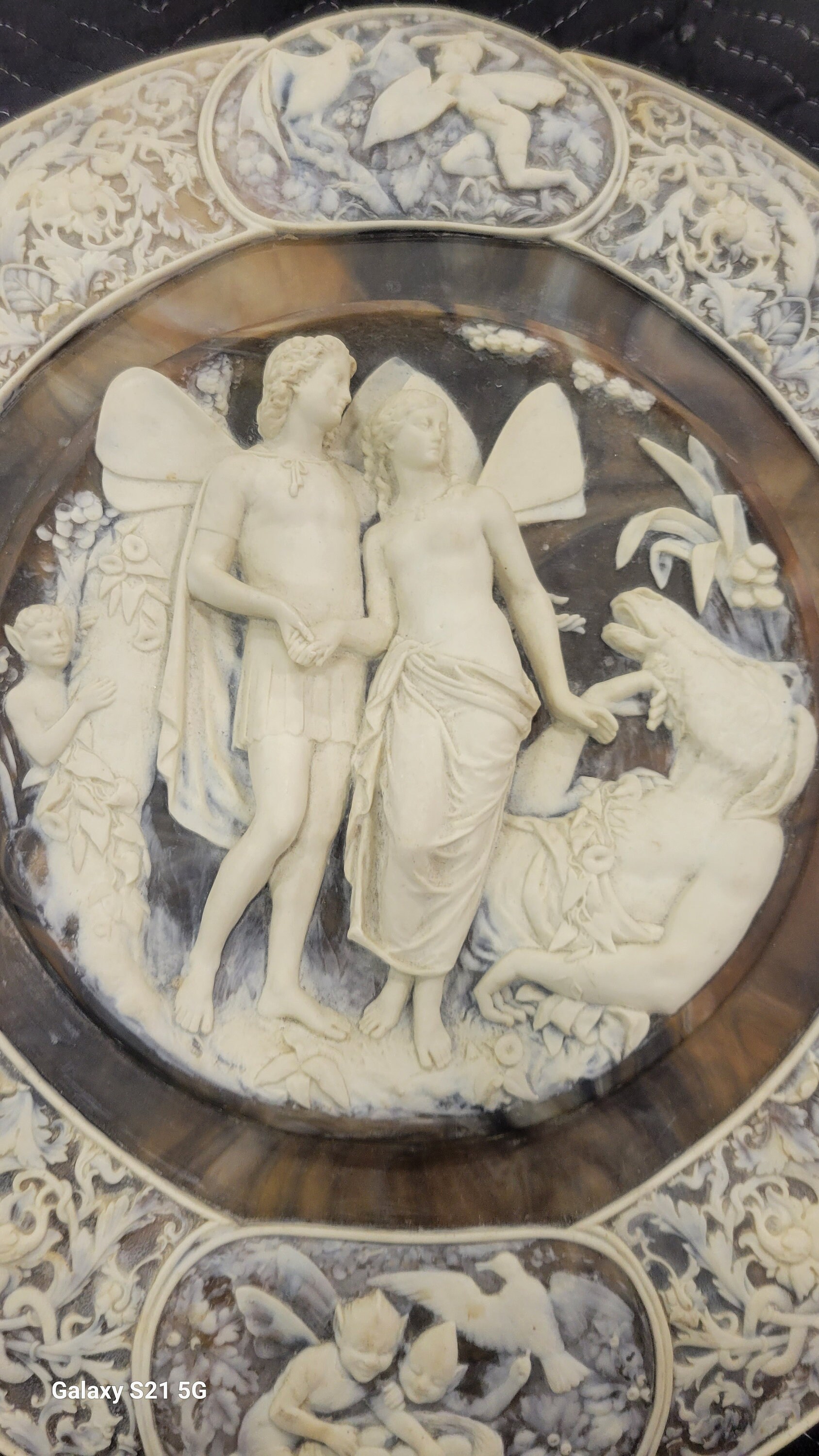 Vintage Incolay Stone Cameo Wall Plaque With Butterfly Wing Fairies ...