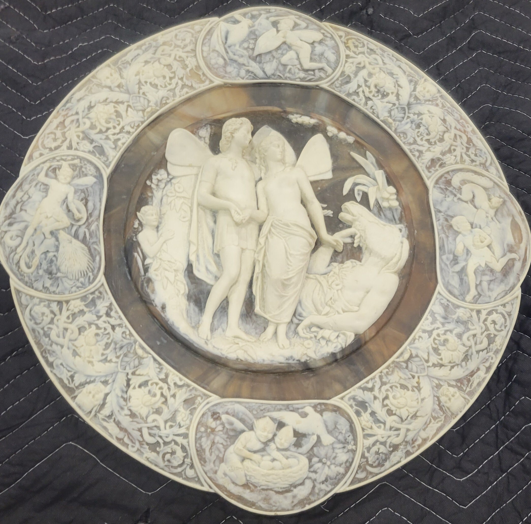 Vintage Incolay Stone Cameo Wall Plaque With Butterfly Wing Fairies ...