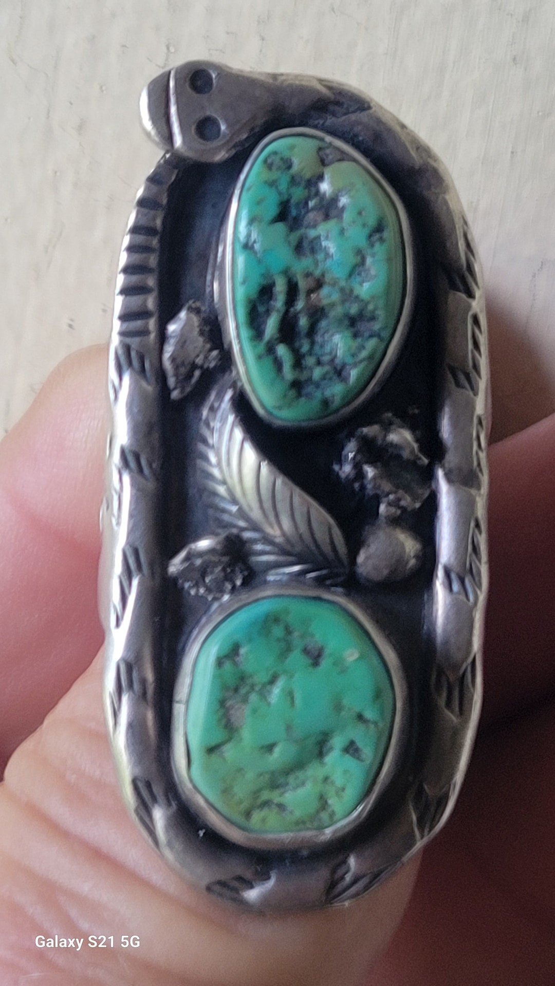 Vintage Navajo Native American Indian Sterling Silver Turquoise Snake ...