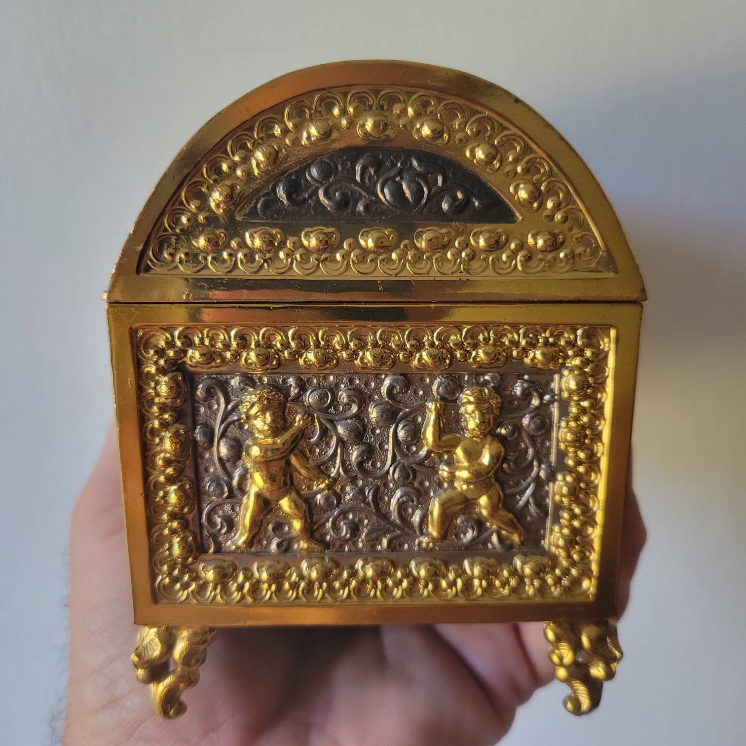Vintage Cherub Putti Ornate Brass Gilt Casket Music Box Gorgeous ...