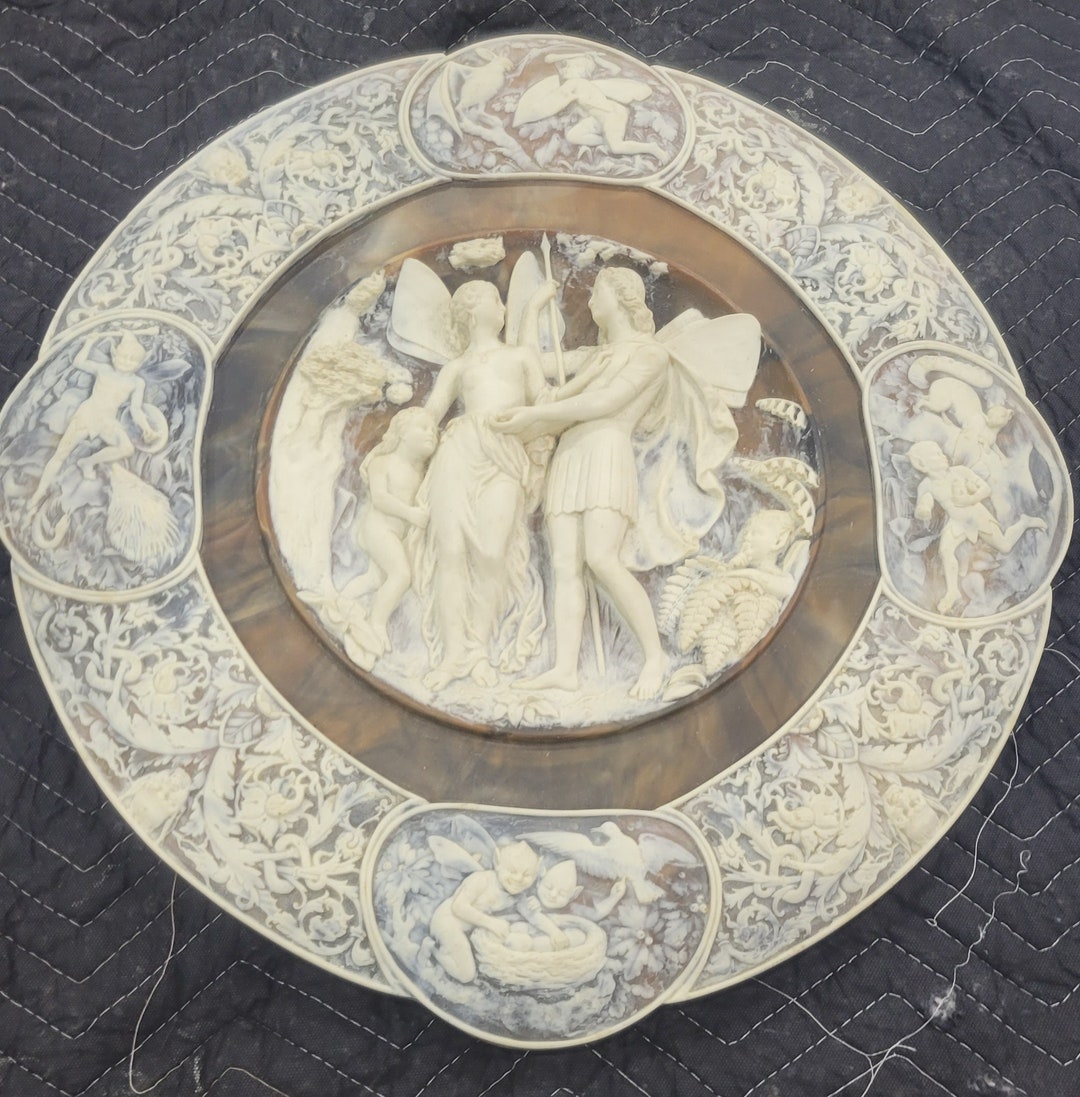 Vintage Incolay Stone Cameo Wall Plaque With Butterfly Wing Fairies ...