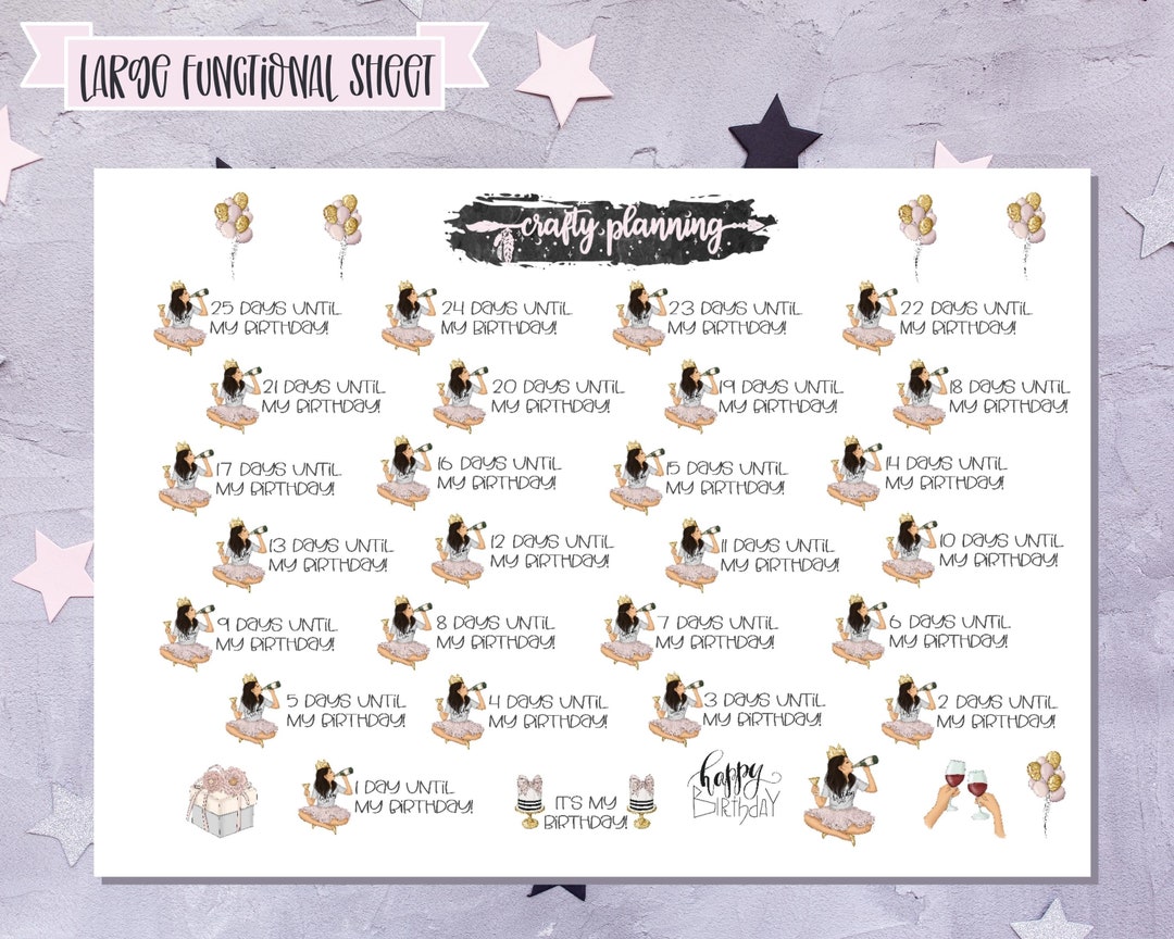 Birthday Countdown Planner Stickers, Birthday Stickers, Countdown ...