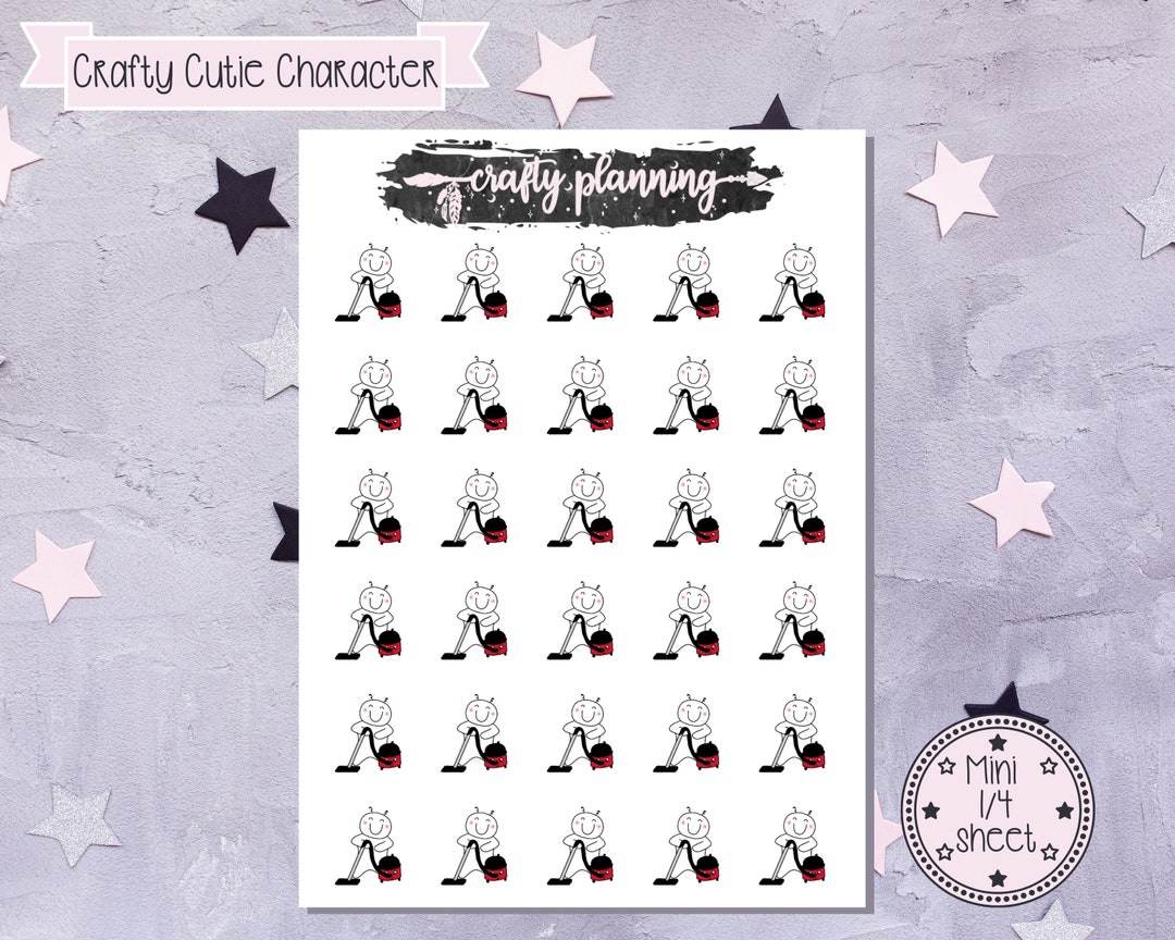 Crafty Cutie Vacuum Stickers, Vacuum Planner Stickers, Hand Drawn ...
