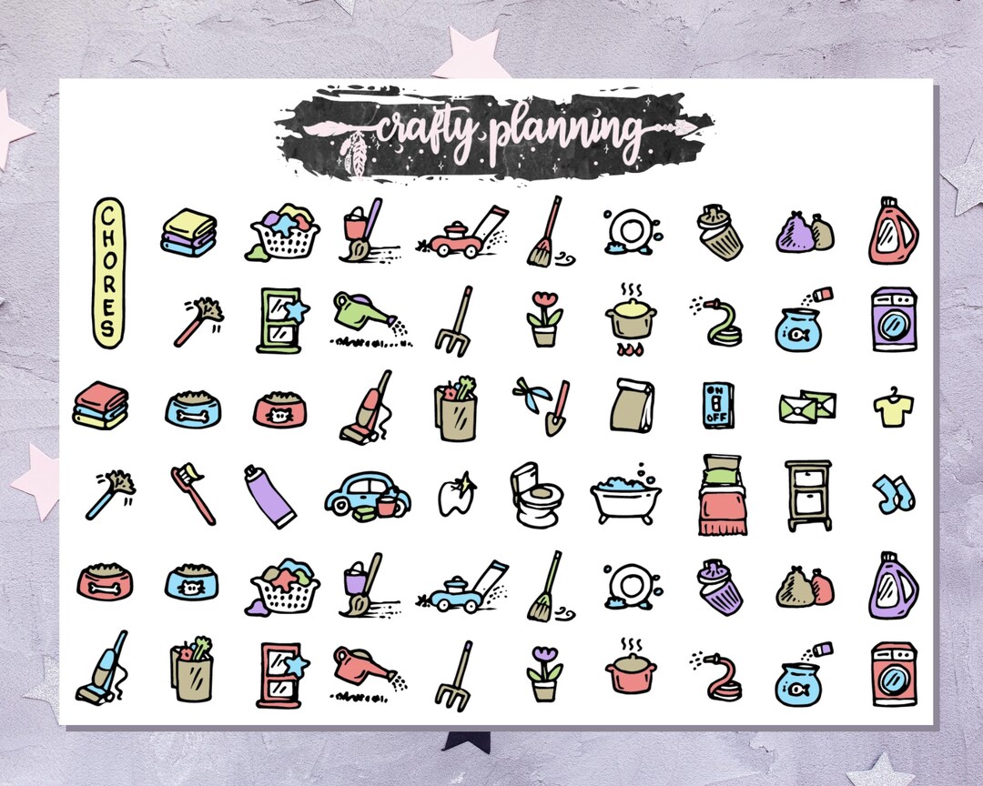 Planner Icon Stickers Planner Icons Chores Icons Housework - Etsy
