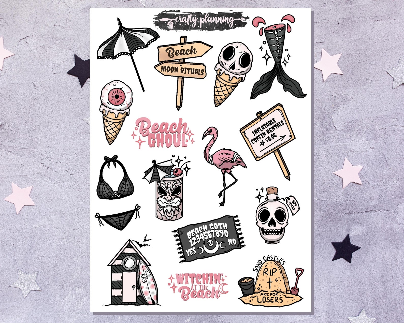Summer Goth Stickers, Deco Stickers, Journal Stickers, Planner Stickers ...