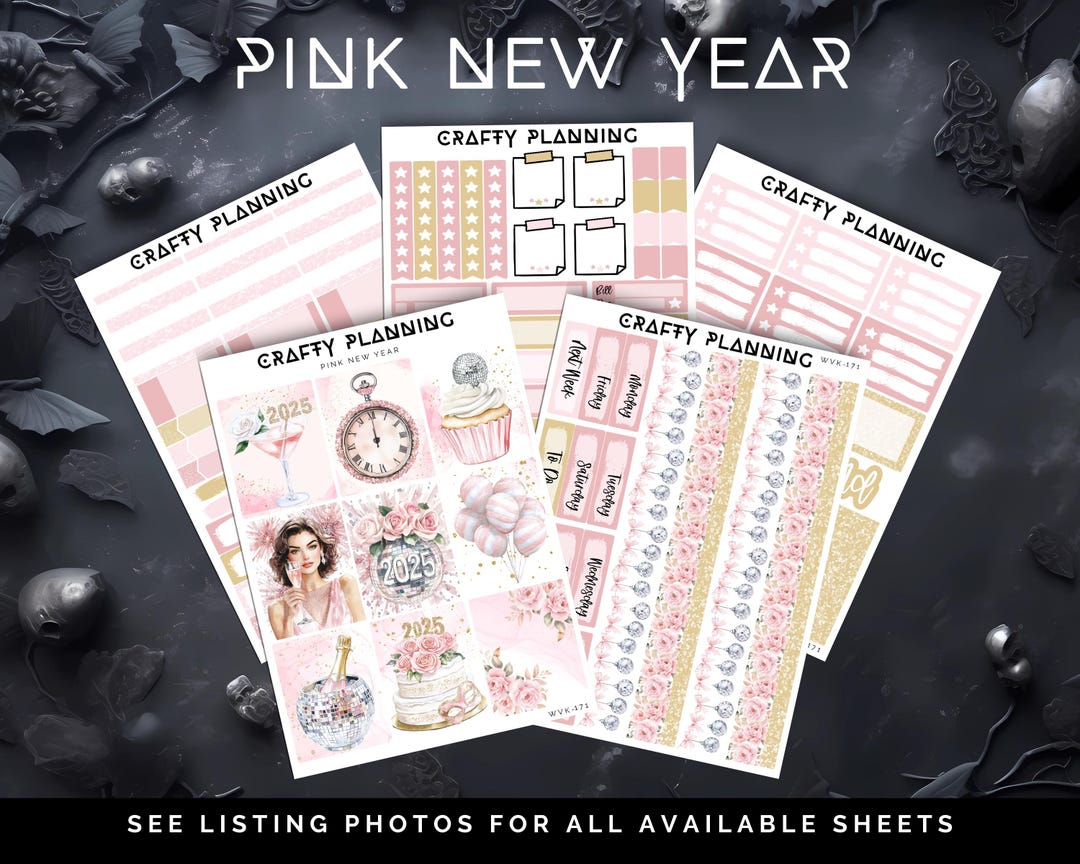 PINK NEW YEAR 2025 Stickers, New Year Stickers, Weekly Planner Kit ...