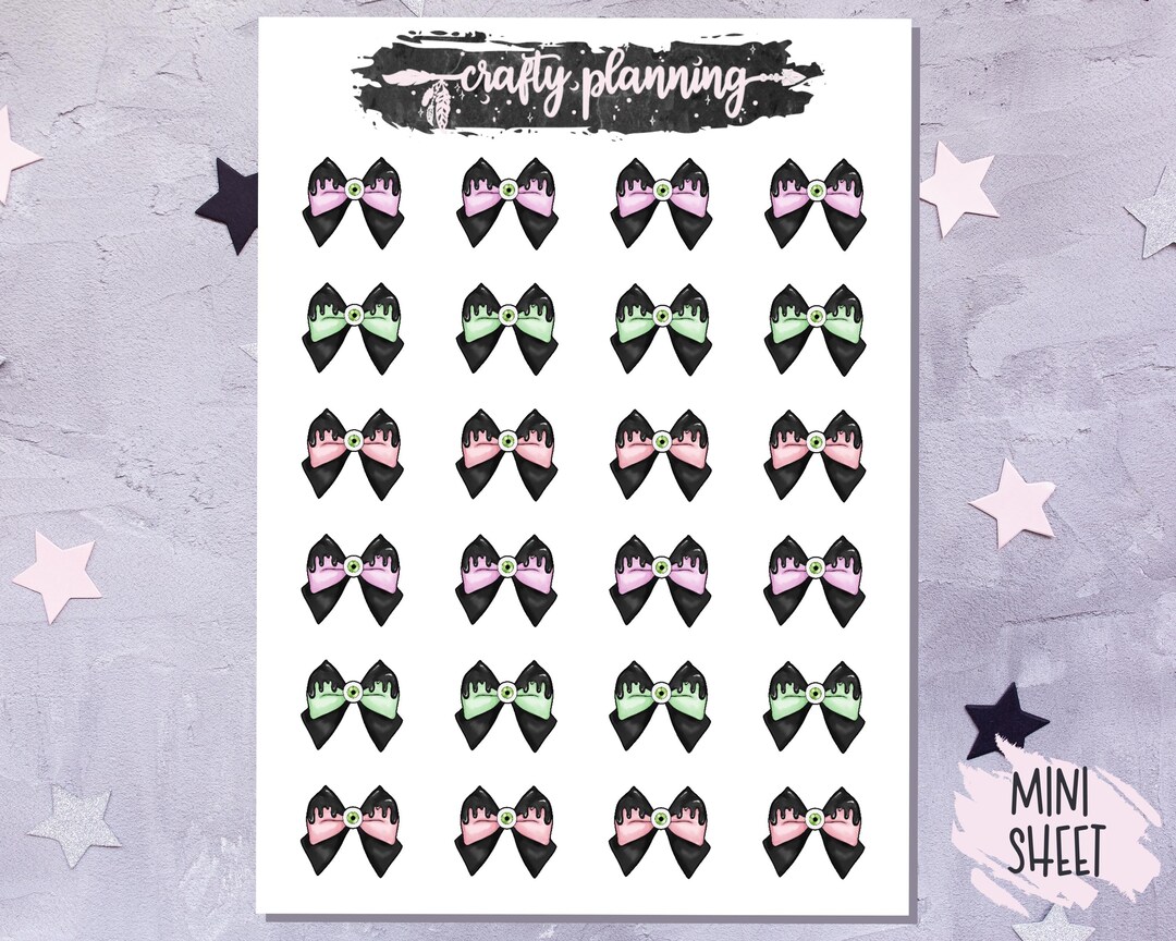 Gothic Bow Stickers, Eyeball Bow Stickers, Pastel Goth Stickers ...