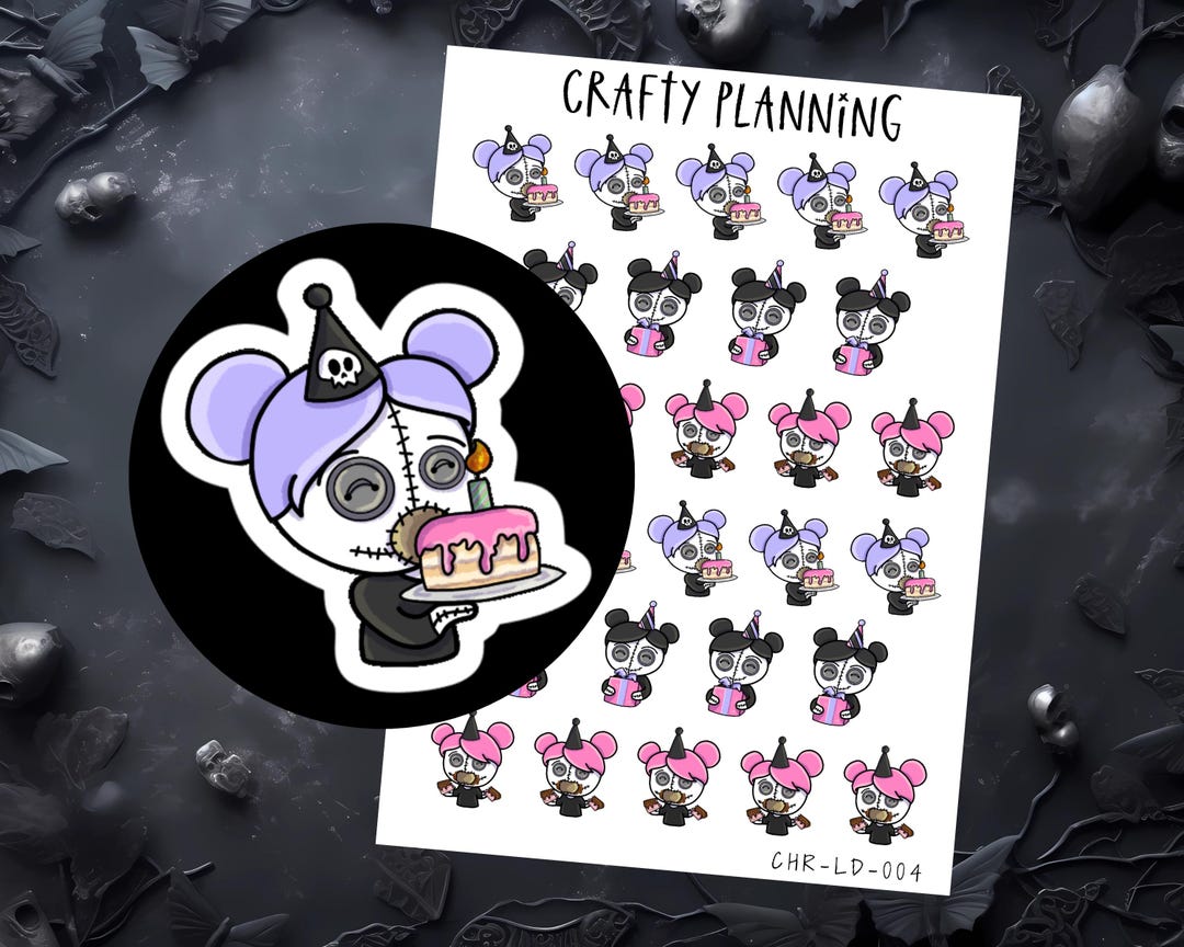 Birthday Stickers, Cake Stickers, Goth Character, Goth Stickers, Goth ...