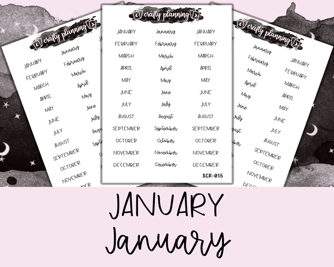 Months of the Year Stickers, Planner Script Stickers, Monthly Script ...