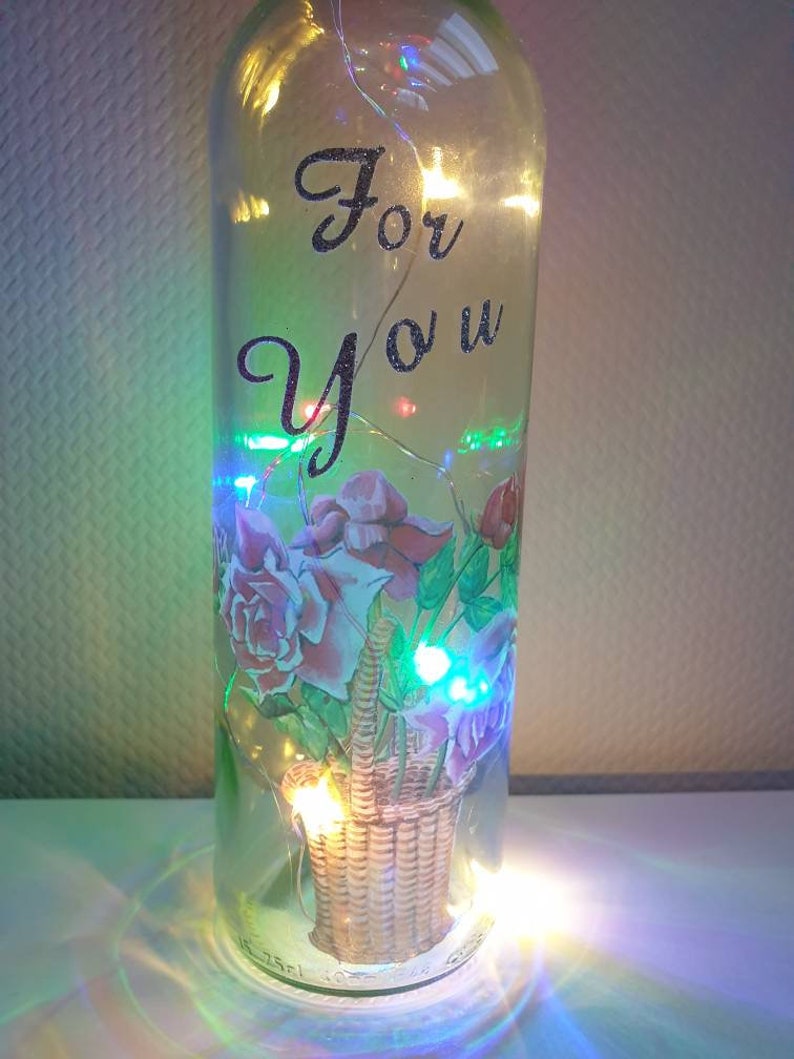 Botella decorativa con texto 'Para ti' luces y flores - Etsy España