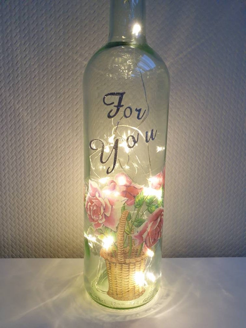 Botella decorativa con texto 'Para ti' luces y flores - Etsy España